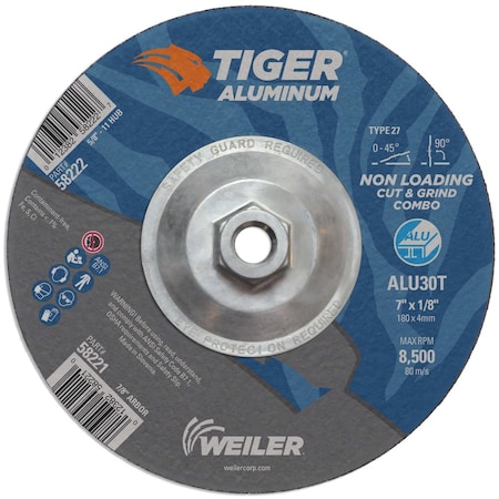 Weiler 7 in Dia, 1/8 in Thick, 5/8"-11 UNC Arbor Hole Size, Aluminum Oxide 58222 | Zoro